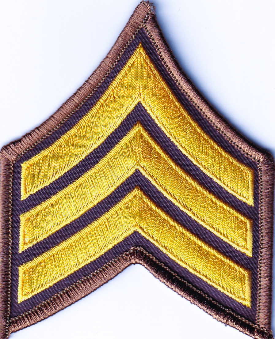 SGT Chevrons 3" Medium Gold on Brown Merrowed Edge
