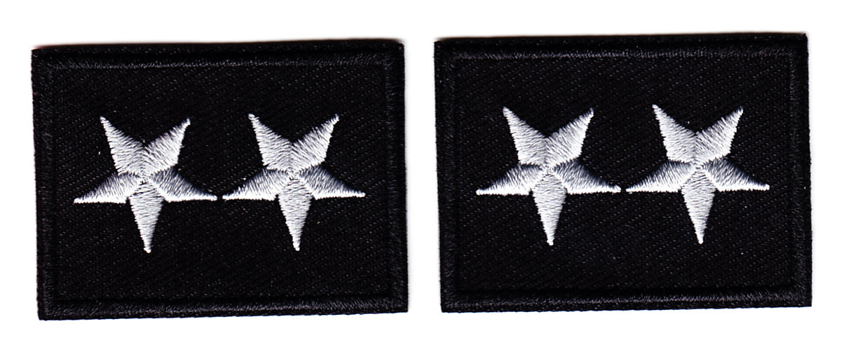 2 STARS SILVER on BLACK Collar Patches