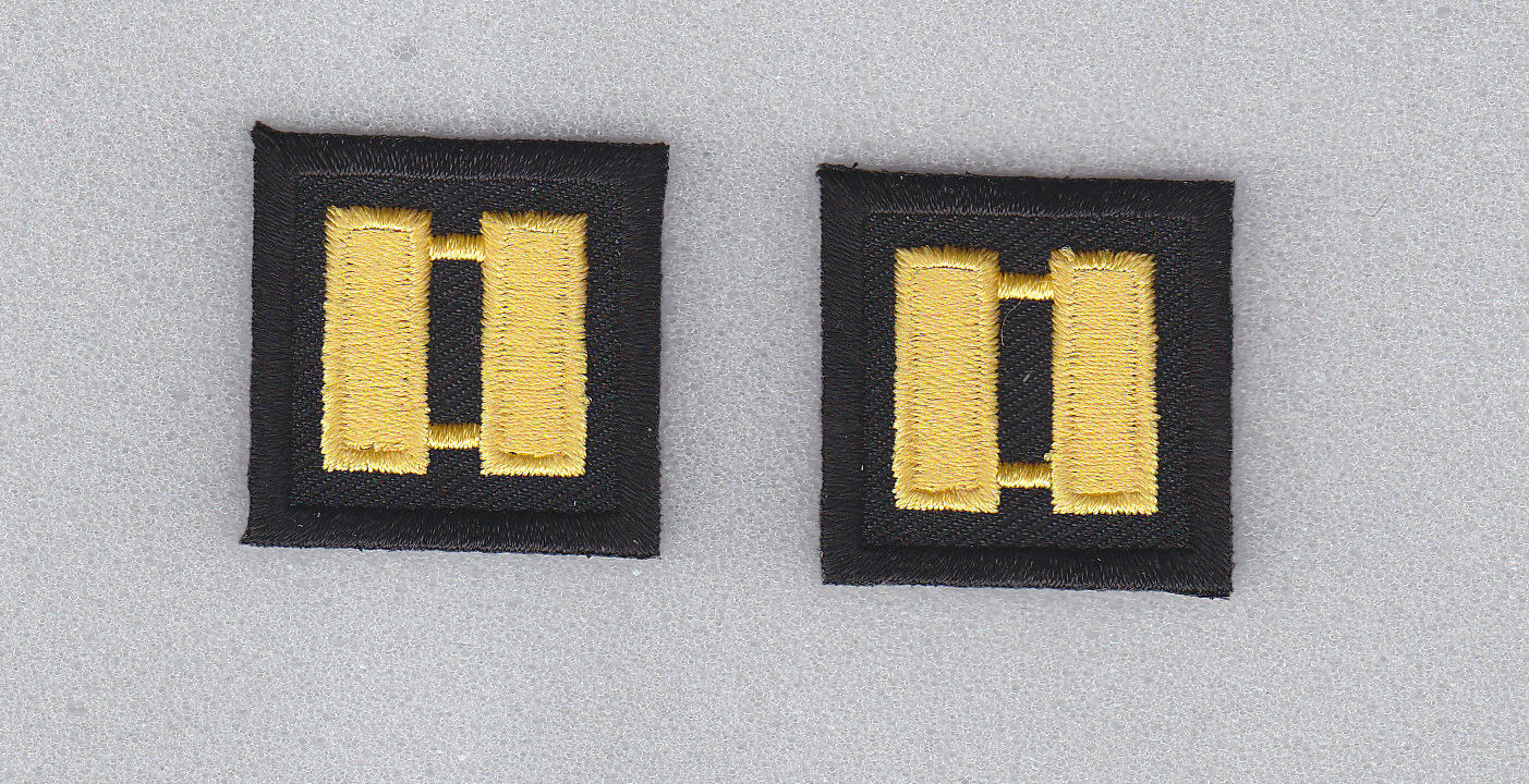captain medium gold on black small 1.25" sew on collar patches police