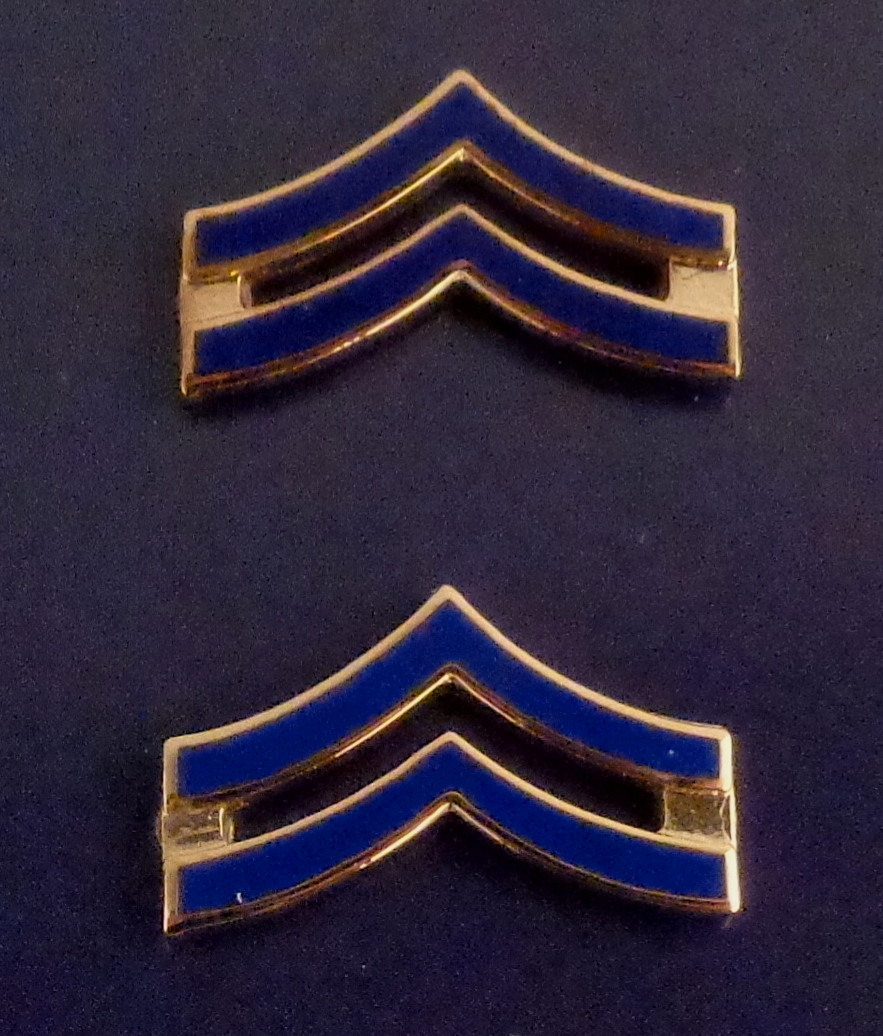 Corporal Chevrons BLUE ENAMEL on GOLD Small 3/4"