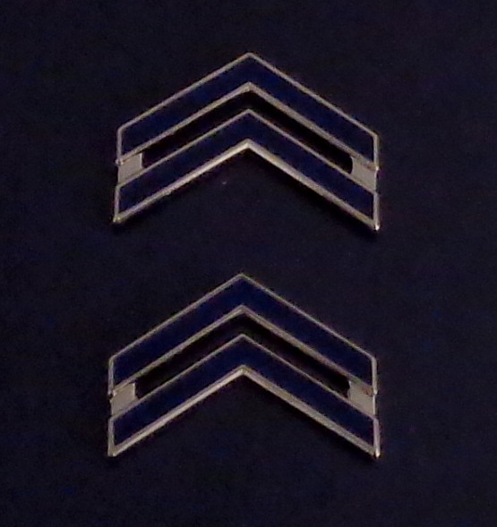 Corporal Chevrons BLUE ENAMEL on SILVER LARGE