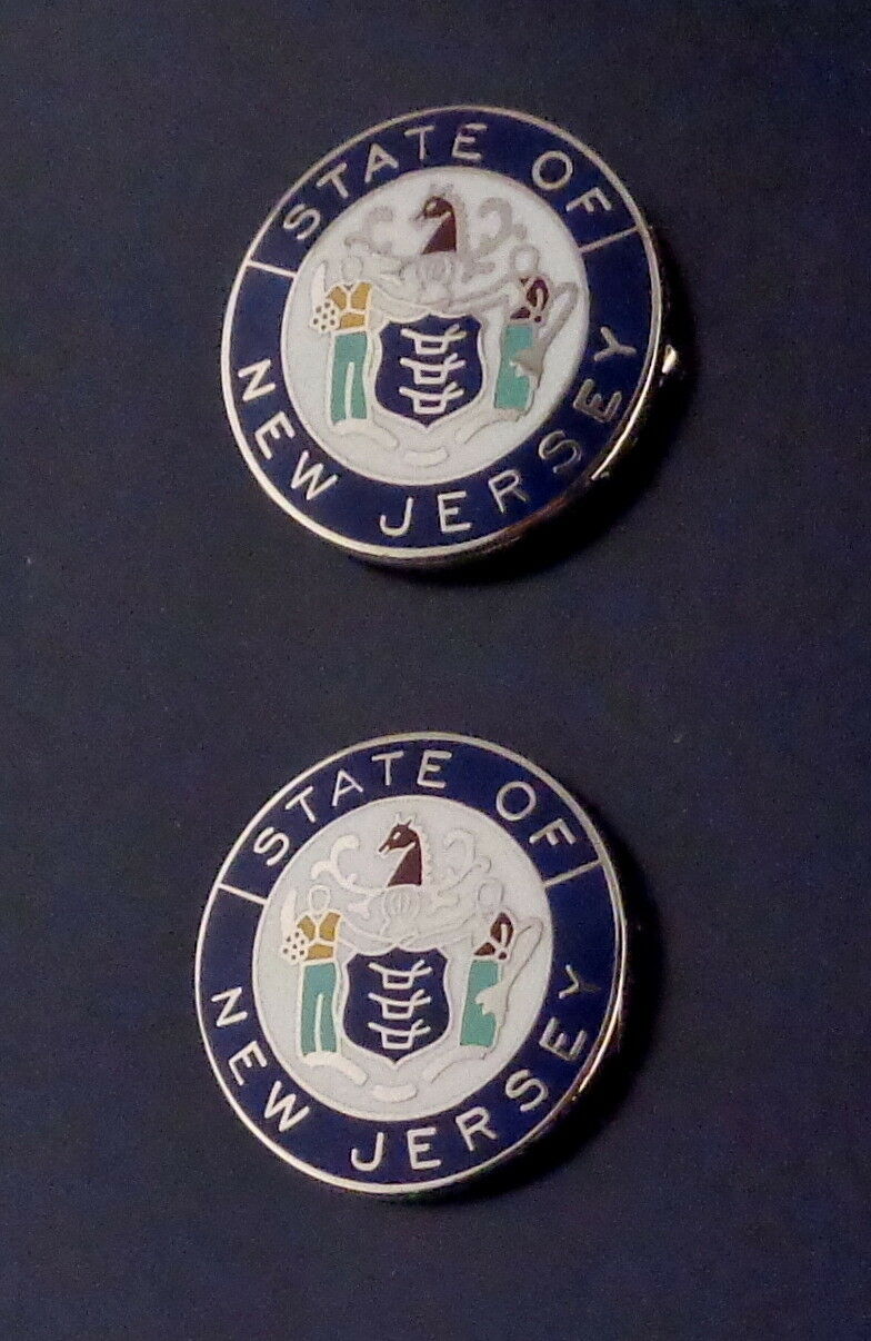 New Jersey 3/4" COLLAR PINS Silver state seal USA MADE