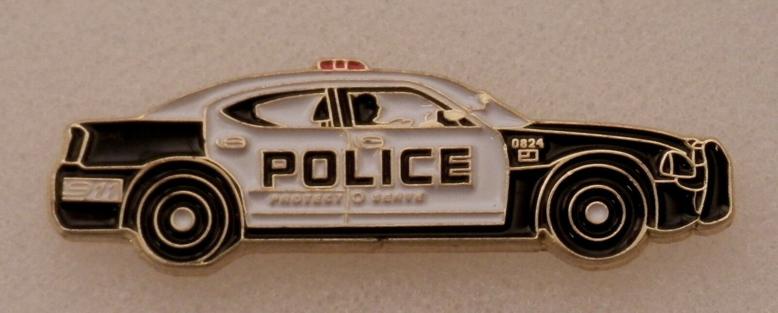POLICE CAR cruiser Lapel Pin BLACK & WHITE Protect Serve 911
