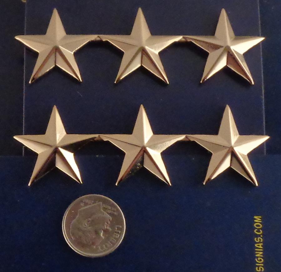 3 Stars 1" Polished Gold Collar Pins 4472G