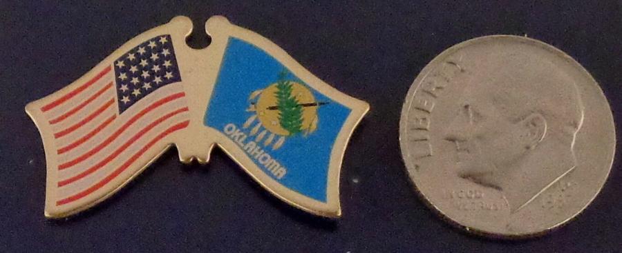 Oklahoma State Flag & US Untied States Flags Crossed Lapel Pin