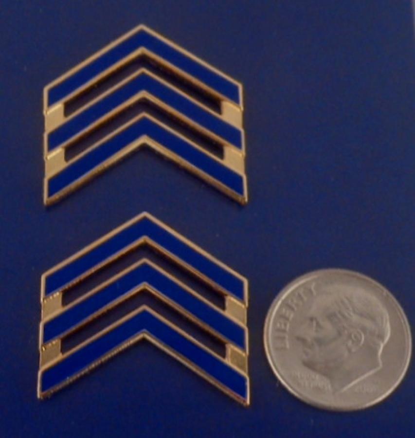 Sergeant Chevrons BLUE ENAMEL on GOLD Large