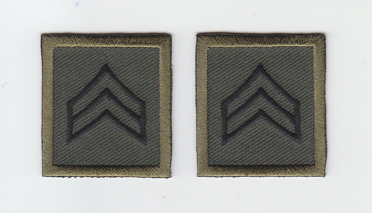 sergeant sgt black on OD green sew on collar patches police 1 3/8"
