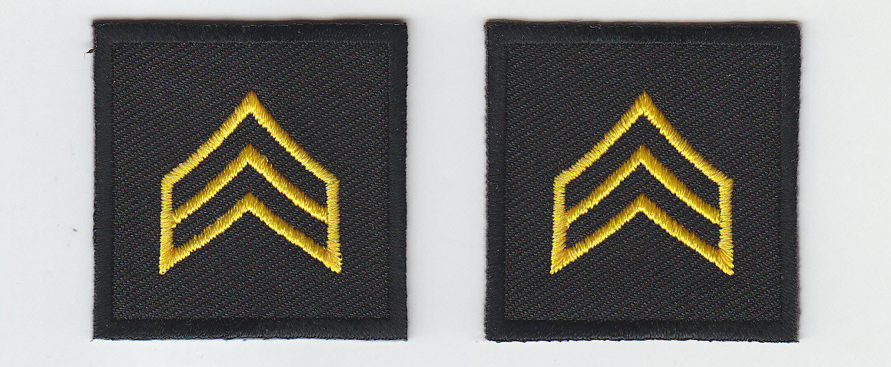 SGT sergeant MEDIUM GOLD on BLACK sew on collar patches chevrons
