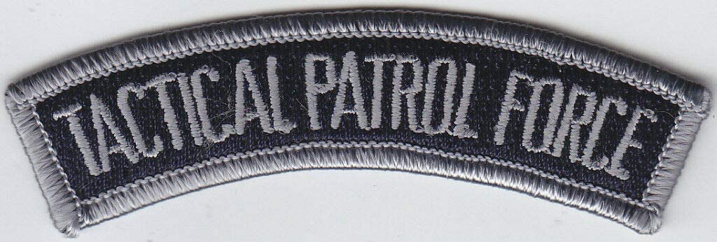 Tactical Patrol Force silver-grey on dark navy blue rocker tab patch