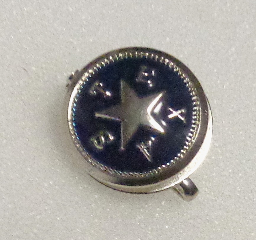 Texas State seal buttons blue enamel on polished silver TX