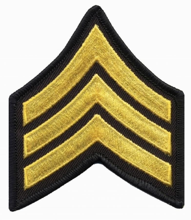 SGT Chevrons 3" Medium Gold on Black Merrowed Edge
