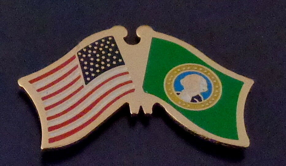 Washington State Flag & US Untied States Flags Crossed Lapel Pin